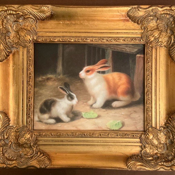 Art | 8x1 Canvas Glicee Of Vintage Oil Painting Of Bunnies In Gold ...